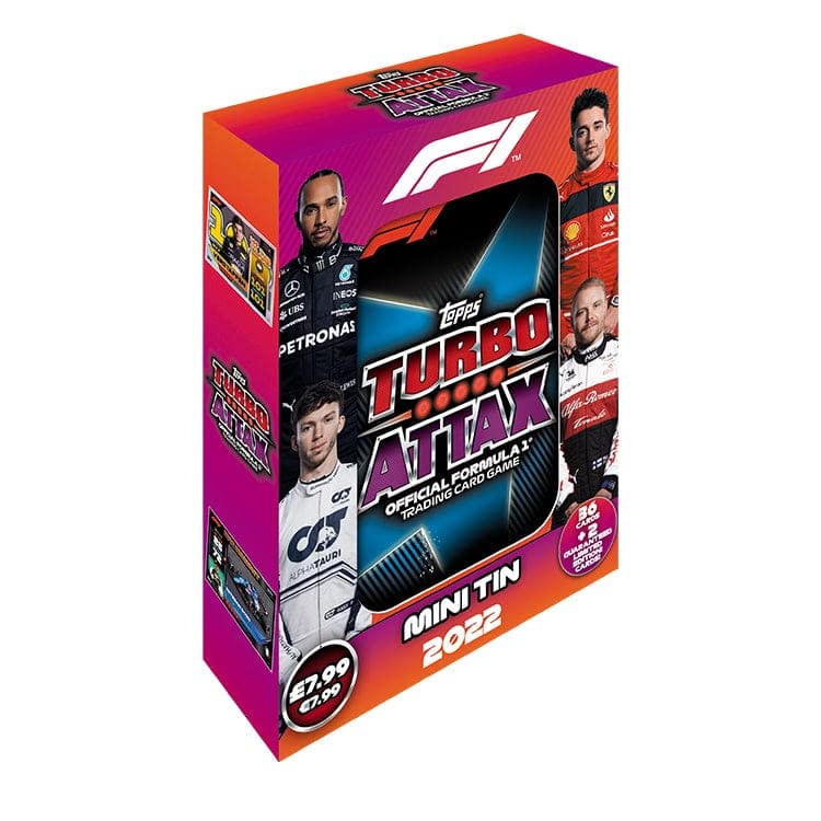 F1 2022 Topps Turbo Attax Cards - Blue Collector Tin (38 Cards + 2 LE & 3 Exclusive Master vs. Apprentice Cards)