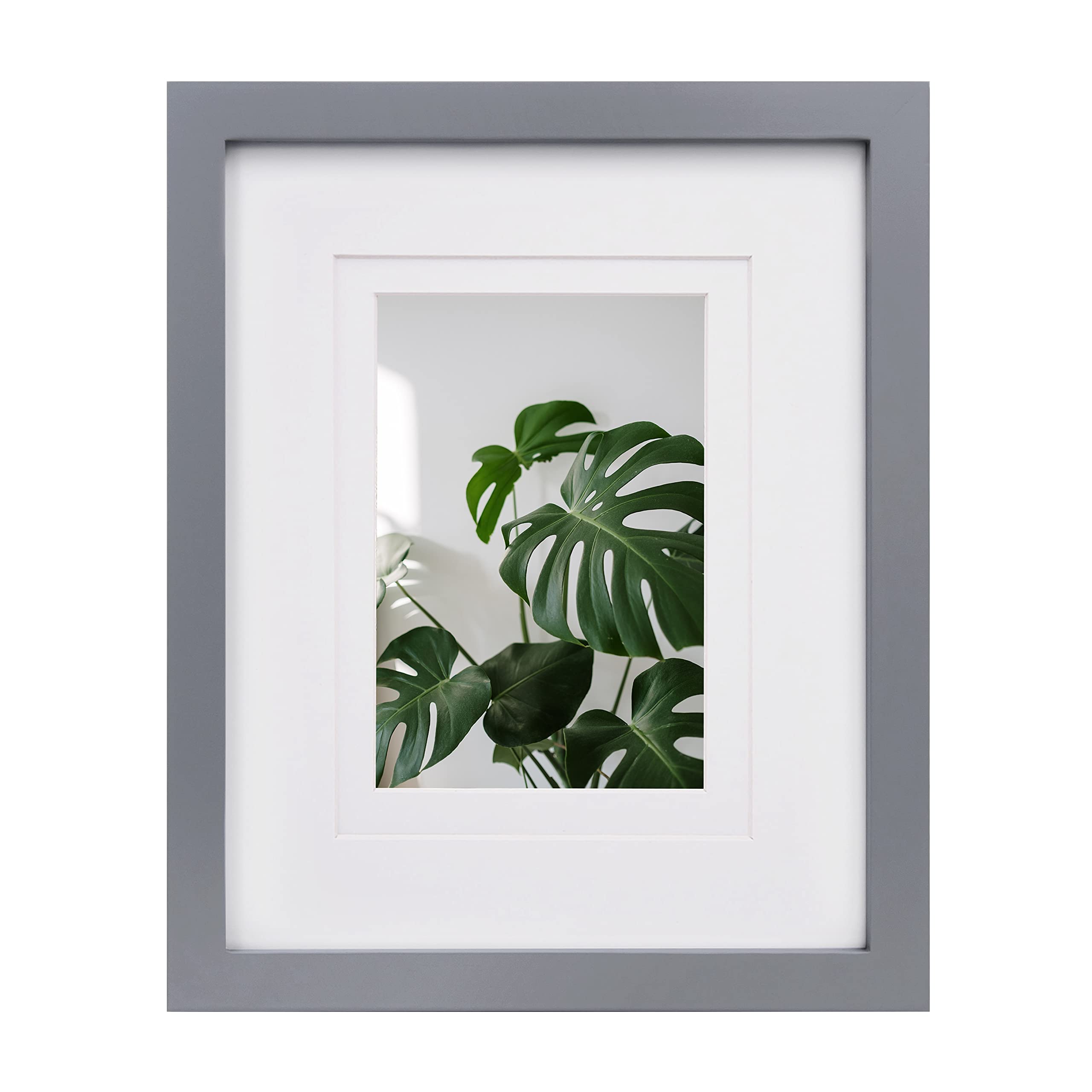 Egofine 8x10 Picture Frame Made of Solid Wood, Covered by Plexiglass for Pictures 4x6 or 5x7 with Mat or 8x10 Without Mat, Table Top Display and Wall Display Photo Frame, Dark Gray