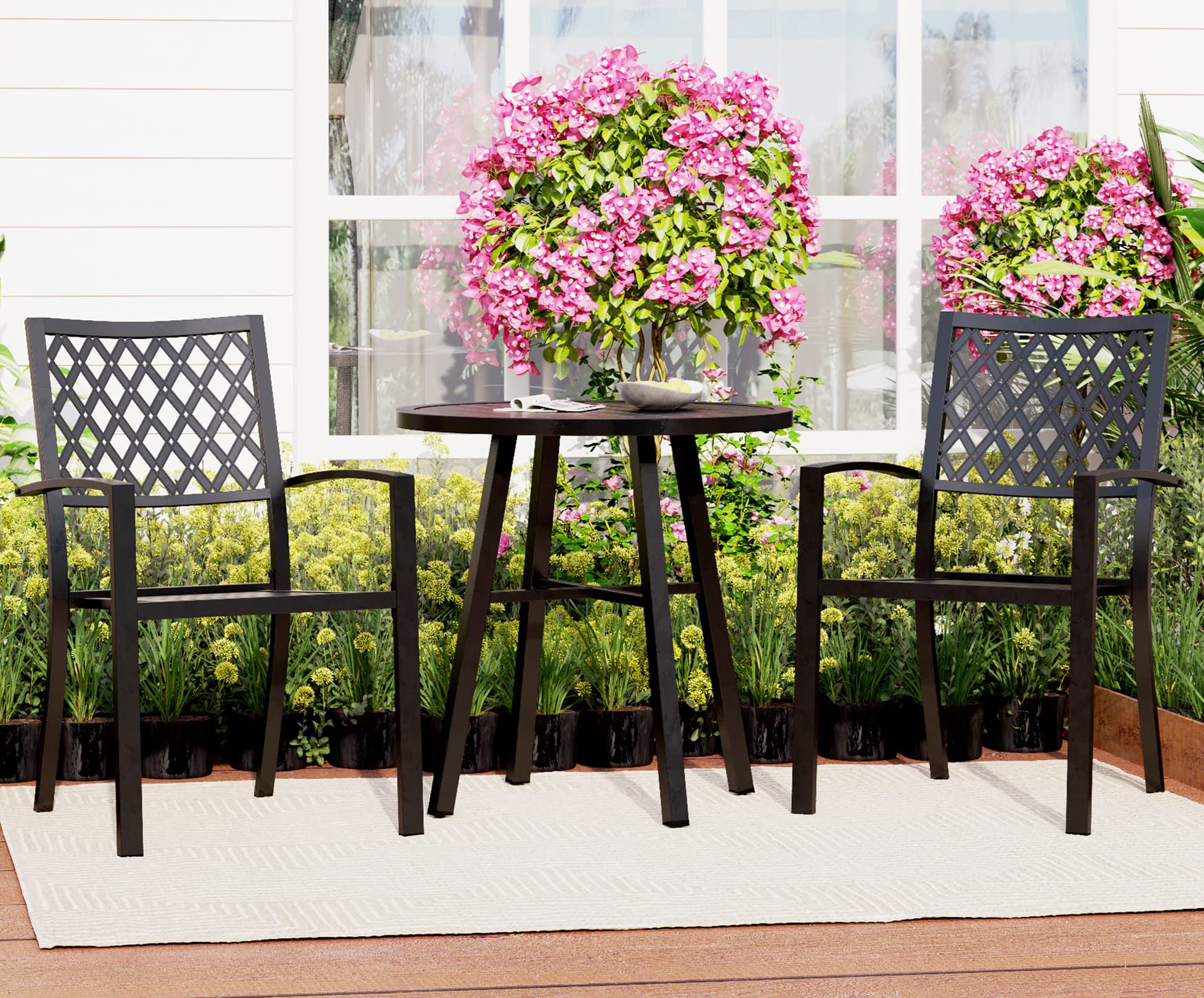 MFSTUDIO Outdoor Bistro Table Round Metal Patio Dining Table Small Side End Adjustable Outdoor Furniture Table,Black