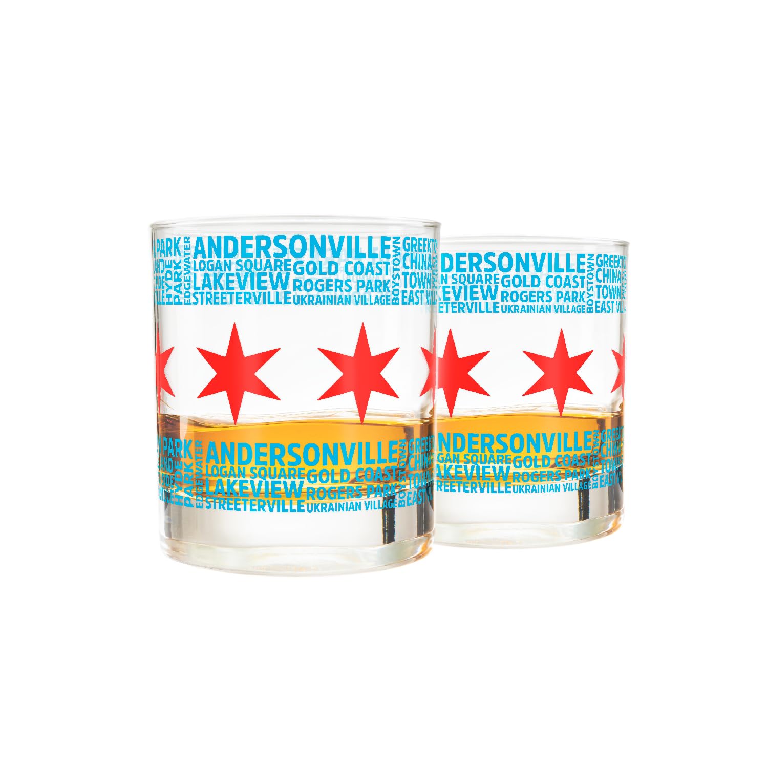Greenline Goods Whiskey Glasses - 10 Oz Tumbler Set for Chicago lovers, Chicago Flag & Neighborhoods | Old Fashioned Rocks Glass - Set of 2