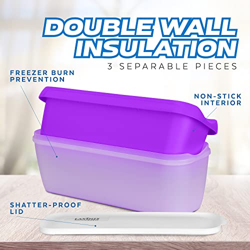 Laxinis World Ice Cream Containers – Pack of 2 Ice Cream Plastic Containers with lids, 1.5 Quarts, Reusable, with Non-slip Base (Purple)