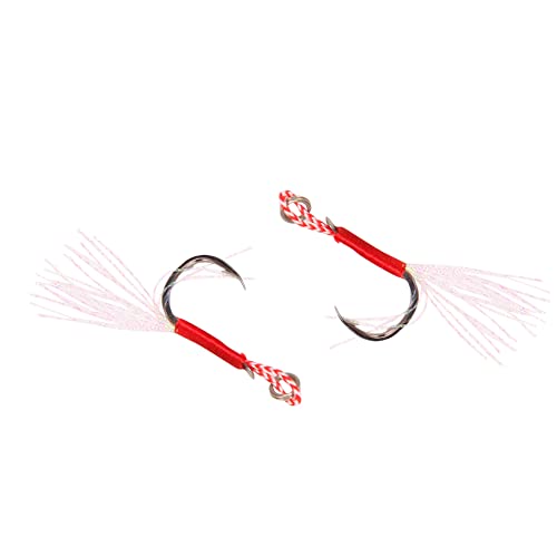 GIUIN 20Pack Fishing Assist Hooks,Carbon Steel Jigging Assist Fishing Hooks with Thread Feather Single Jig Head Fishing Tackle
