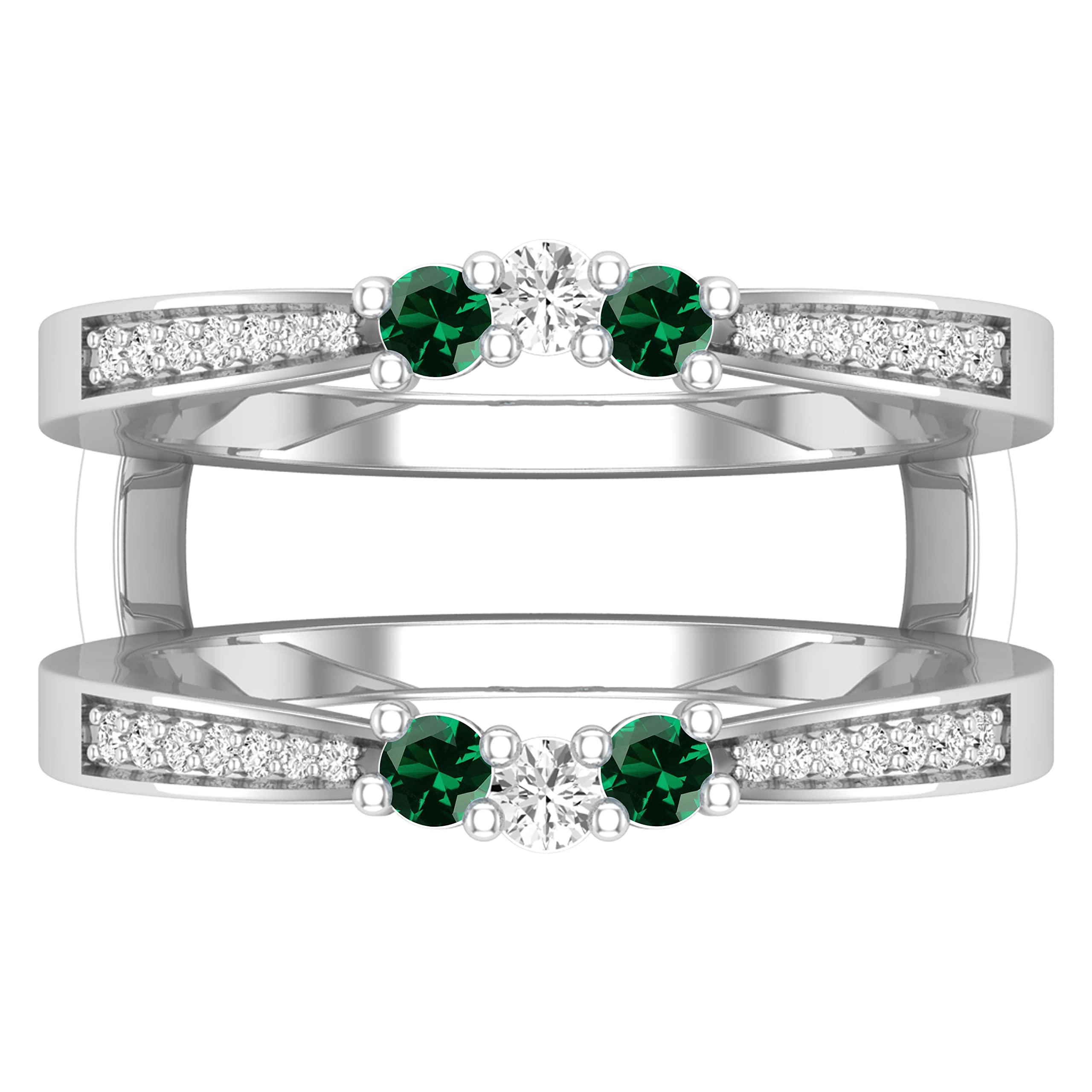 Dazzlingrock Collection Round Emerald and White Diamond Enhancer Double Wrap Guard Anniversary Band Ring for Women in 925 Sterling Silver, Size 6.5