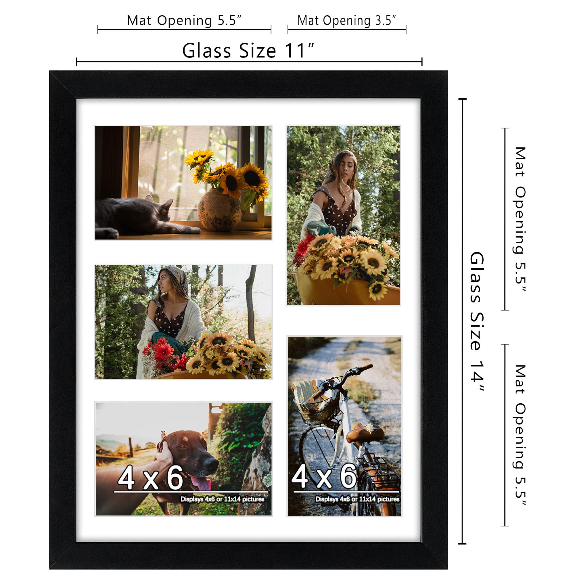 DUENPY 11x14 Collage Picture Frame, 4x6 Collage Picture Frame,Displays Five 4x6 inch Photos, or 11x14 (Without Mat) Available for Horizontal and Vertical Display,Black.