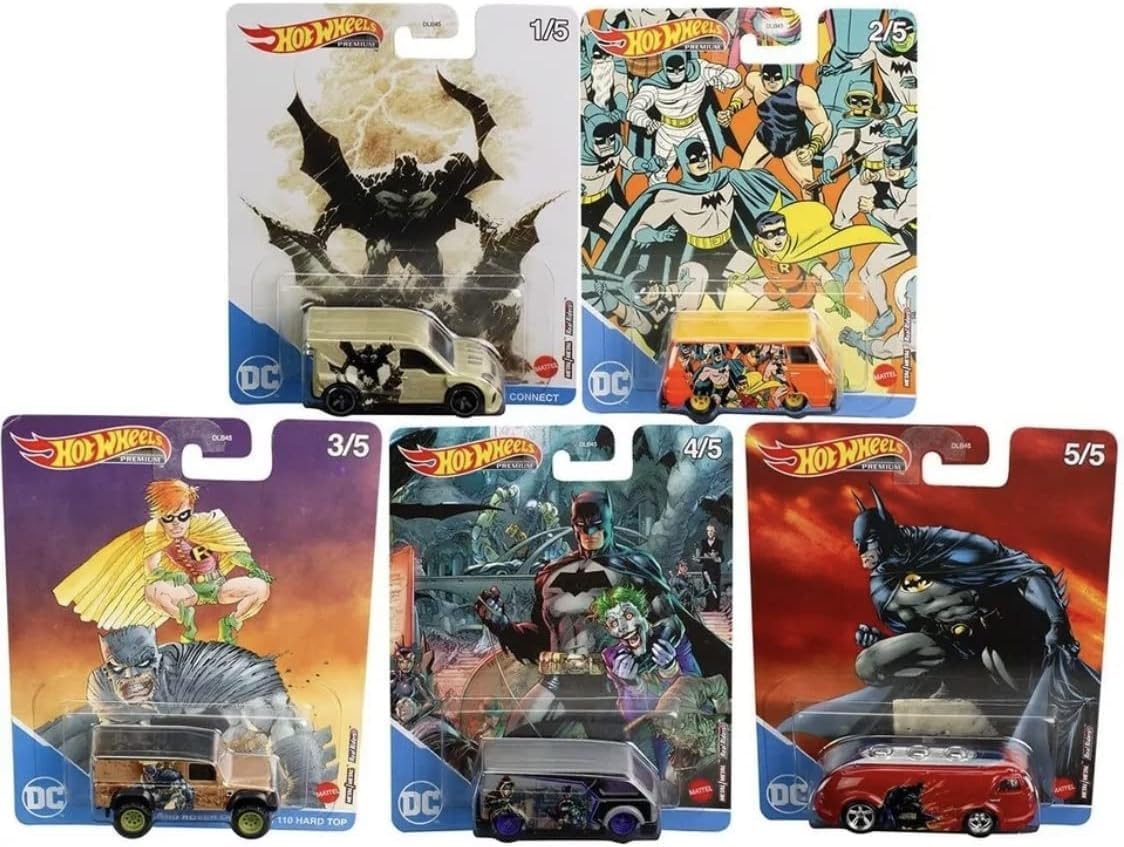 Hot Wheels 2022 Premium Pop Culture DC Batman Comics DLB45-946P Release Complete Set of 5 Diecast Vehicles