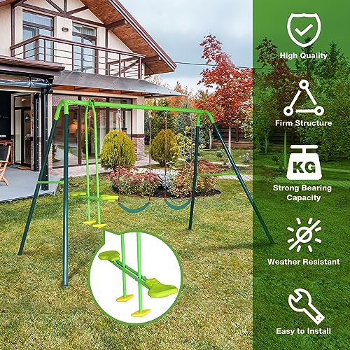 RedSwing Swing Seat for Kids Outdoor with 57-86" Rope, Kids Safety Playground Swing Seat Replacement, Belt Swing, Heavy Duty, with Large Swing Frame Set Backyard Swing and Seesaw, Green