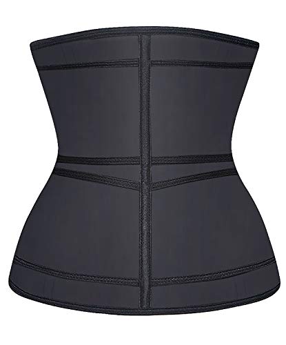 YIANNA Latex Waist Trainer for Women Tummy Control Jsculpt Double Sweat Trimmer Belt Workout Training Sport Girdle, YA2223-Black-XS