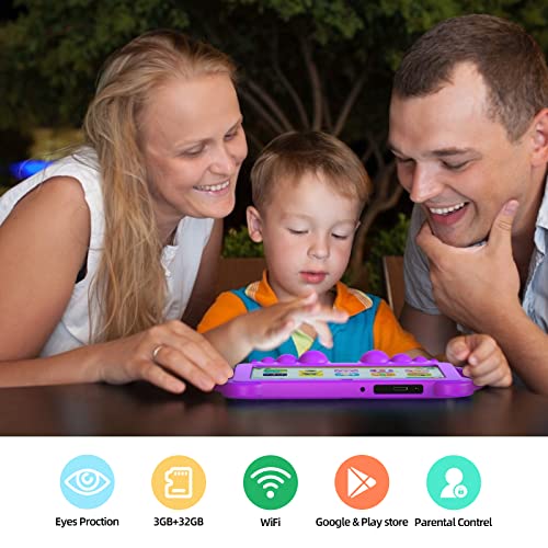 YOBANSE Kids Tablet, 7 inch Tablet for Kids 3GB RAM 32GB ROM Android 11.0 Toddler Tablet with Bluetooth, WiFi, GMS, Parental Control, Dual Camera, Shockproof Case, Educational, Games(Purple)