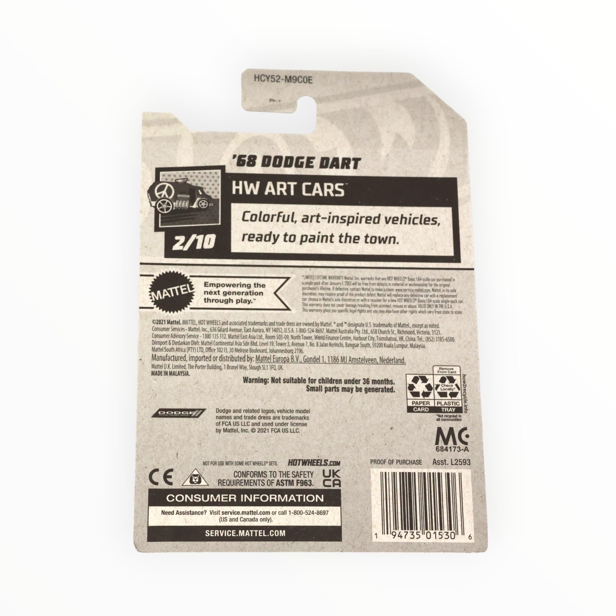 Hot Wheels 2022 - '68 Dodge Dart - Kroger Exclusive Teal - HW Art Cars 2/10 - Mint/NrMint Ships Bubble Wrapped in a Box