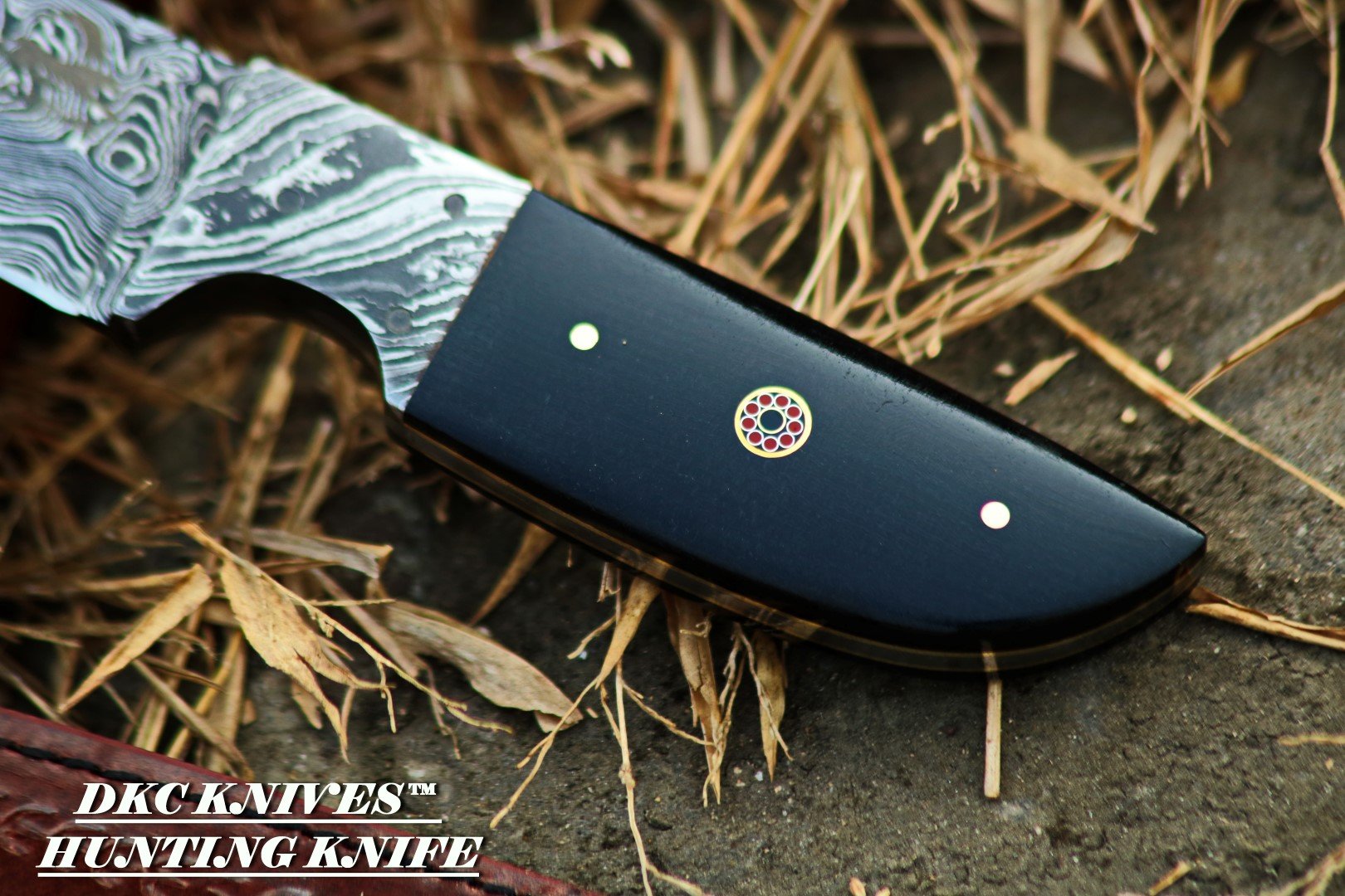 DKC-524-DS Tanto Sky Damascus Hunting Knife 10" Long 10 oz Black Handle 5" Blade