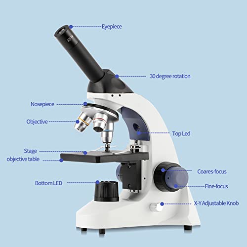 Monocular Microscope Camera Kids Adults - 40X-2000X Monocular Microscope for Kids Adults Students with Electric Eyepiece, Storage Bag, Metal Eyepiece, Slides (2022