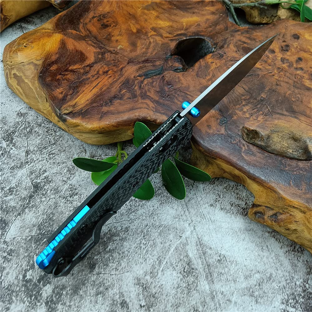 Outdoor Camping EDC Folding Pocket Knife For Men, Carbon Fiber Handle Lock With Pocket Clip, Everyday Carry Thumb Studs Manual Open