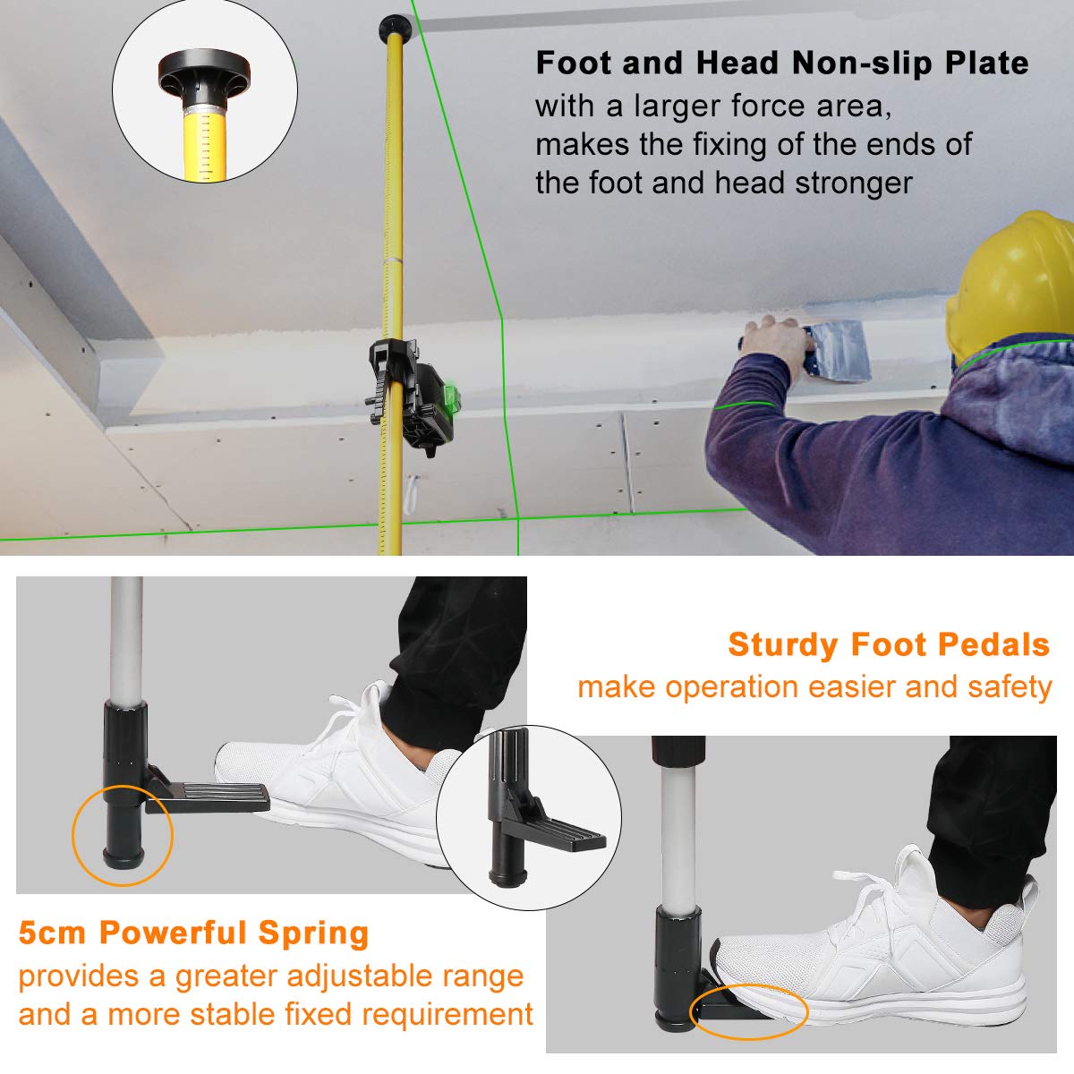 Huepar Upgraded Mounting Clamp with Clip - has 1/4"-20 Male Thread and 5/8"-11 Thread Adapter for Telescoping Pole for Rotary and Line Laser Levels, Adjustable Bracket LP36M-S