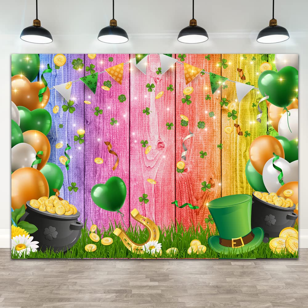 Ticuenicoa 7×5ft Happy St. Patrick's Day Photo Backdrop Colorful Wooden Pattern Lucky Irish Shamrock Clover Photography Background Kids Adults Birthday Baby Shower Newborn Banner