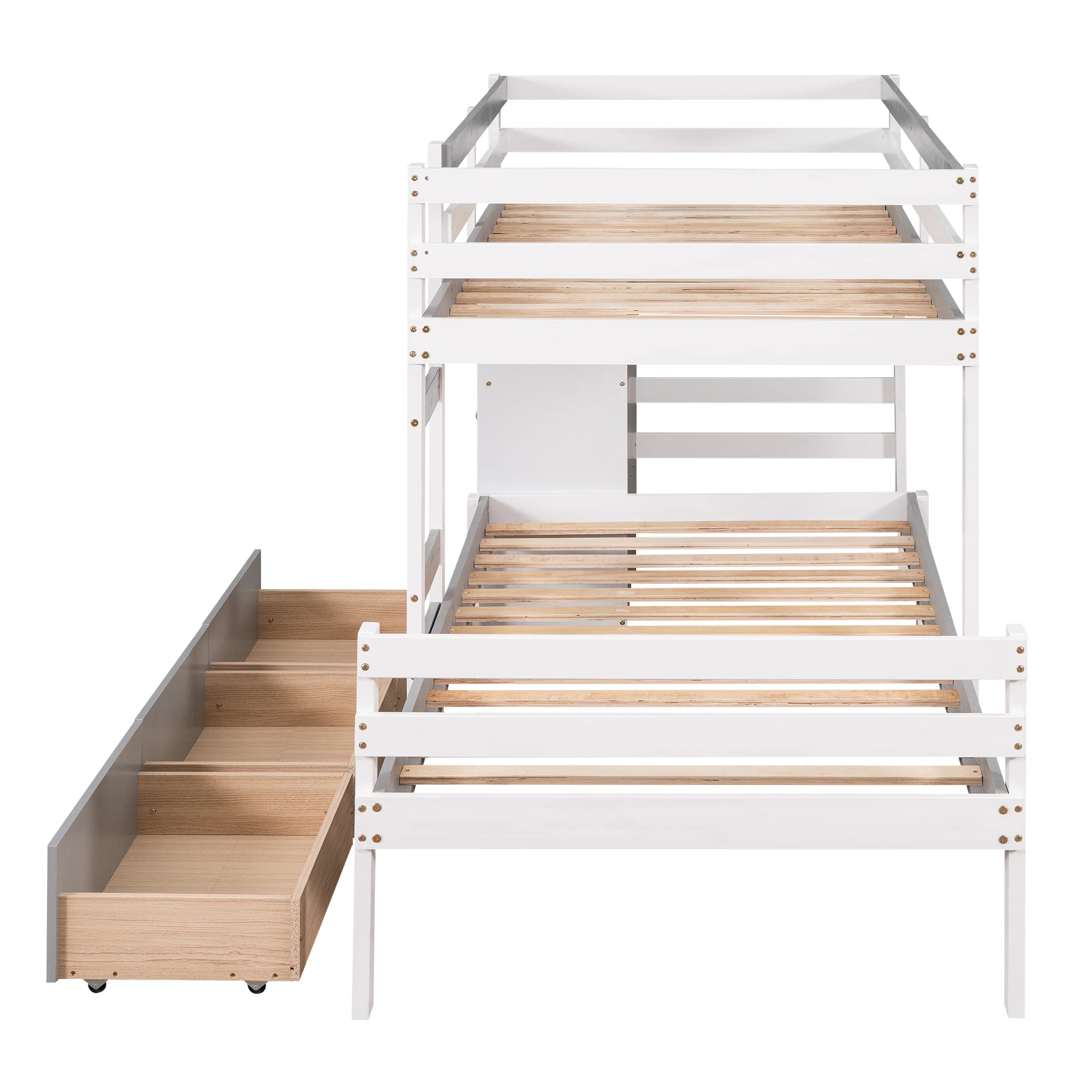 Harper & Bright Designs Low Bunk Bed with Storage Drawers and Ladder, Solid Wood Twin Over Twin Bunk Bed Frame for Kids Teens Girls Boys - Natural