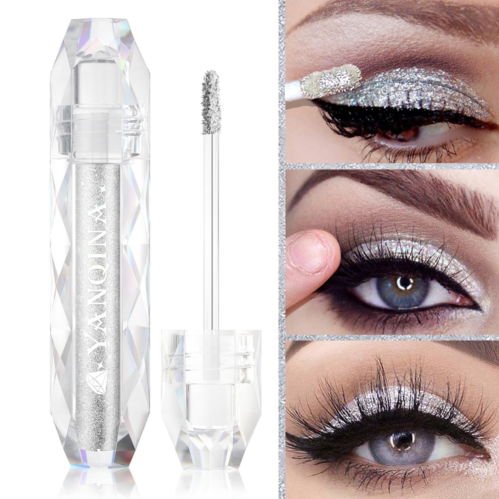 Glitter Eyeshadow, Silver Glitter Eyeliner, Face Glitter, Diamond Glitter Eyeshadow, Shimmer Liquid Eyeshadow, Long-Lasting, Waterproof, Quick-Drying, Glitter Eyeliner Sparkling Eyeshadow For Women