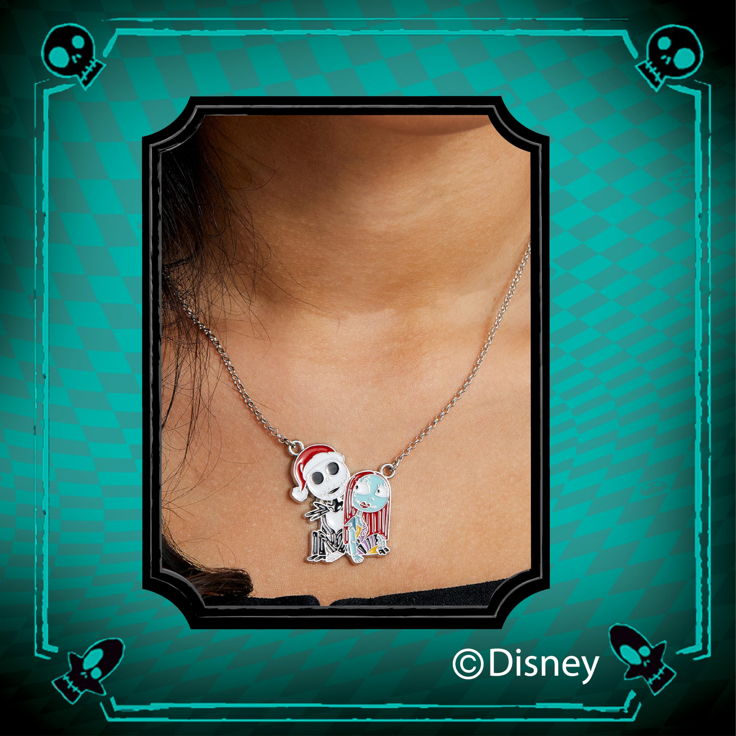Disney The Nightmare Before Christmas Womens Stud Earrings and Necklace Set - Jack and Sally Necklace - Jack Skellington Stud Earrings