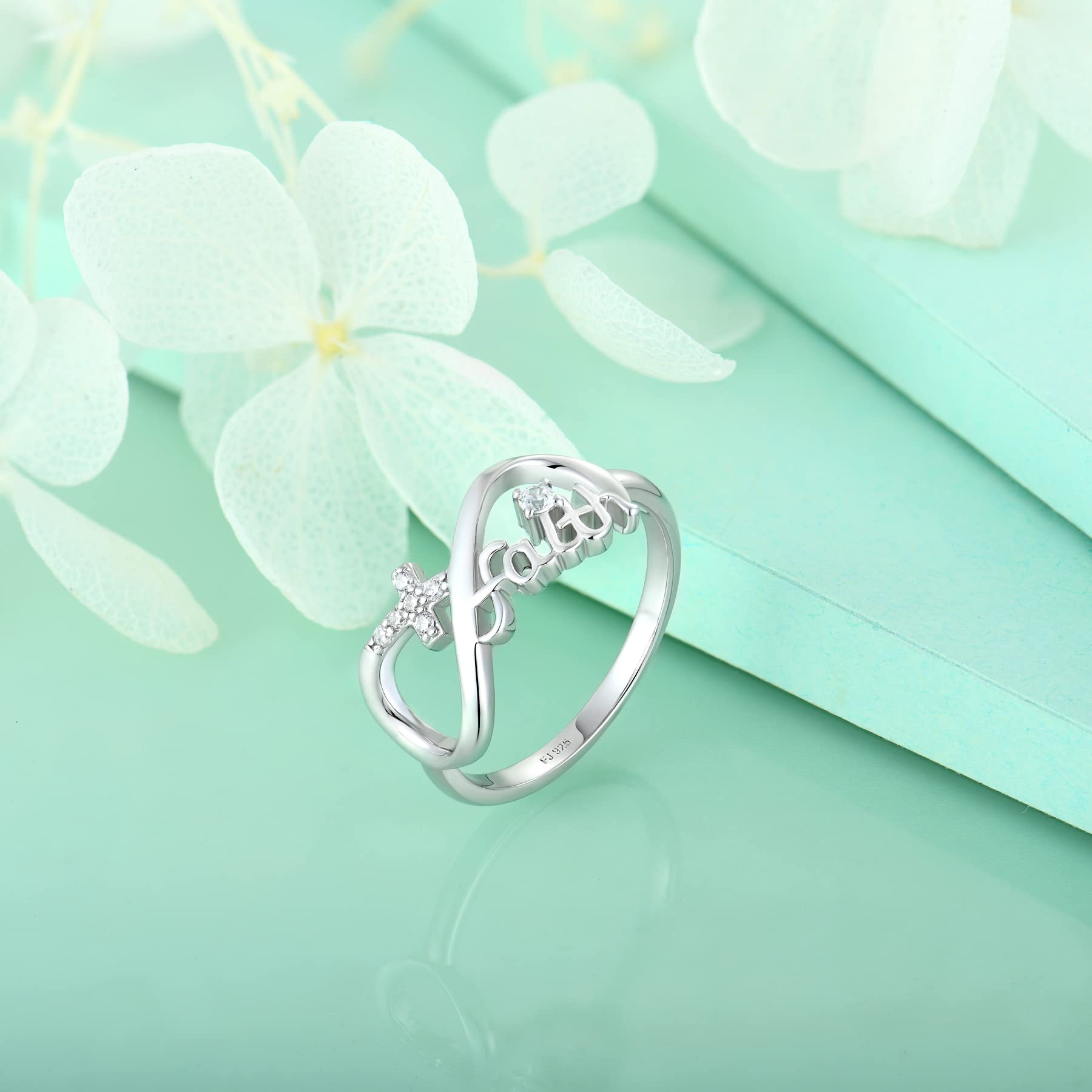 FJ Infinity Faith Ring For Women Sterling Silver Christian Ring with Cross (Size 11)