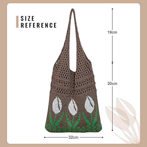 FUKZTE Women's Shoulder Handbags Trendy Flower Knitted Shoulder Bags Mesh Hollow Cute Tote Bag,09 Style