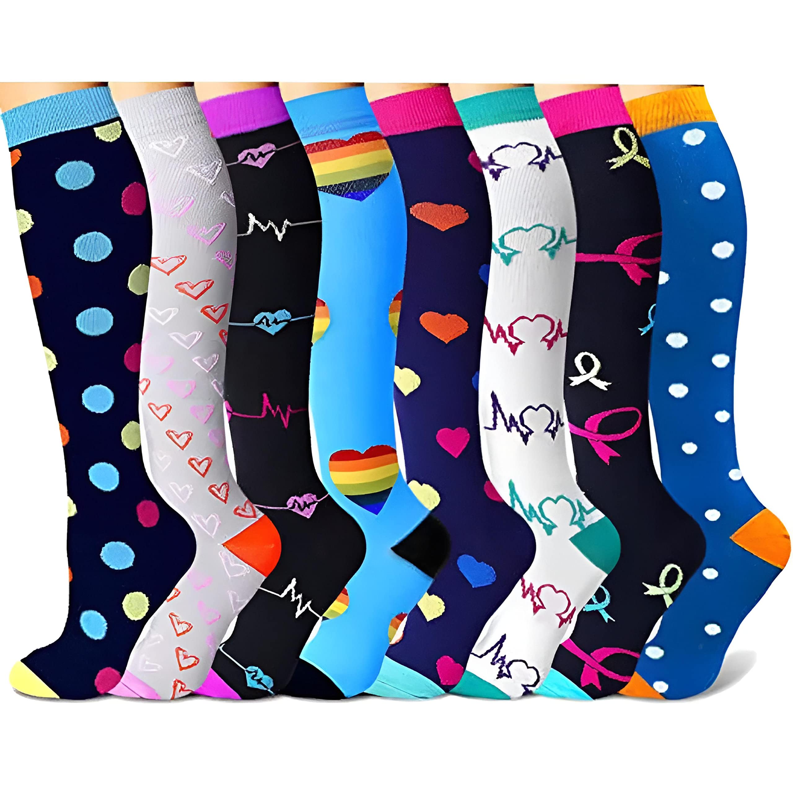 Fusion Pain Solutions Compression Socks for Men and Women for Support, Running, Cycling, Circulation, 20-30mmHg, One-Pair (Black/EKG Lines, LARGE/X-LARGE)