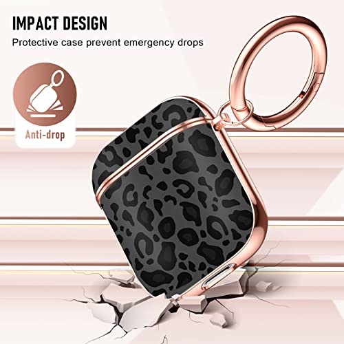 Maxjoy Airpods 1st & 2nd Generation Case,Protective Shockproof Cover with Keychain Compatible ,Cute AirPods Case Cover, Apple airpods case,for Girls and Women and Men(Leopard Print on Black)