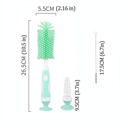 UUKING Baby Bottle Brush Small Bottle Silica Gel Scrubber Cleaner Brushes Set Sponge Washer Milk Water Cleaning Kit Cup, (Green)