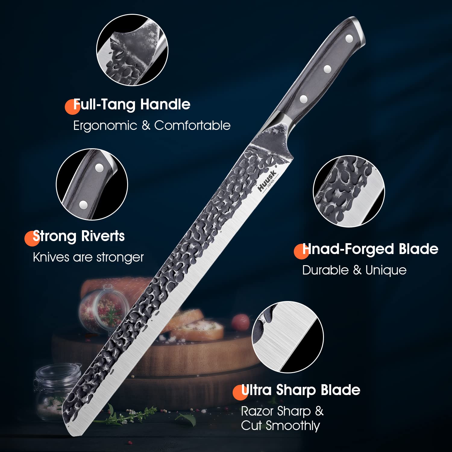 Huusk Chef Knives Bundle with 11.6 Inch Premium Slicing Carving Knife for Slicing Meats Ribs Roasts Fruits BBQ Gift Idea