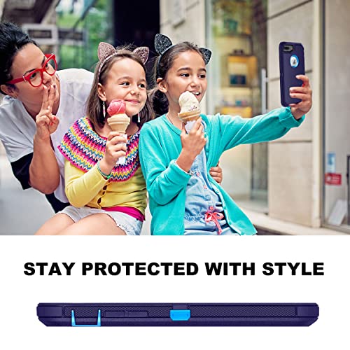iPhone 8 Plus/7 Plus Case, AICase [Heavy Duty] [Full Body] Tough 4 in 1 Rugged Shockproof Cover with Built-in Screen Protector for Apple iPhone 8 Plus/7 Plus (Dark Blue/Light Blue+Belt Clip)