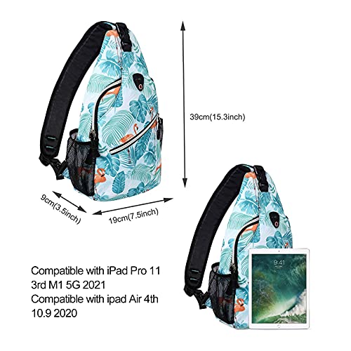 MOSISO Sling Backpack,Travel Hiking Daypack Pattern Rope Crossbody Shoulder Bag, Flamingo&Spacewalking Astronauts