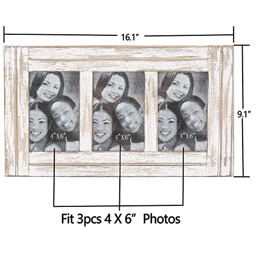 Rustic Distressed 3 Picture Photo Frames Collage 4x6 Wall Mounted Craftsmanship, Hanging Horizontal and Vertical, Gift for Halloween, Thanks Giving Day, Birthday, Anniversary, Christmas, New Year, Mother's Day(White)