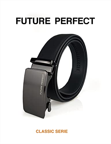 Future Perfect Men's Belt, Genuine Leather Ratchet Reversible classic Slide Buckle for Jeans Dress, Adjustable Trim to Fit