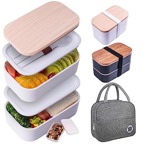 Uybieef Bento Box Adult Lunch Box with lunch bag, Japanese Lunch Box Containers for Adult, Bento lunch Box with Leakproof 54OZ White