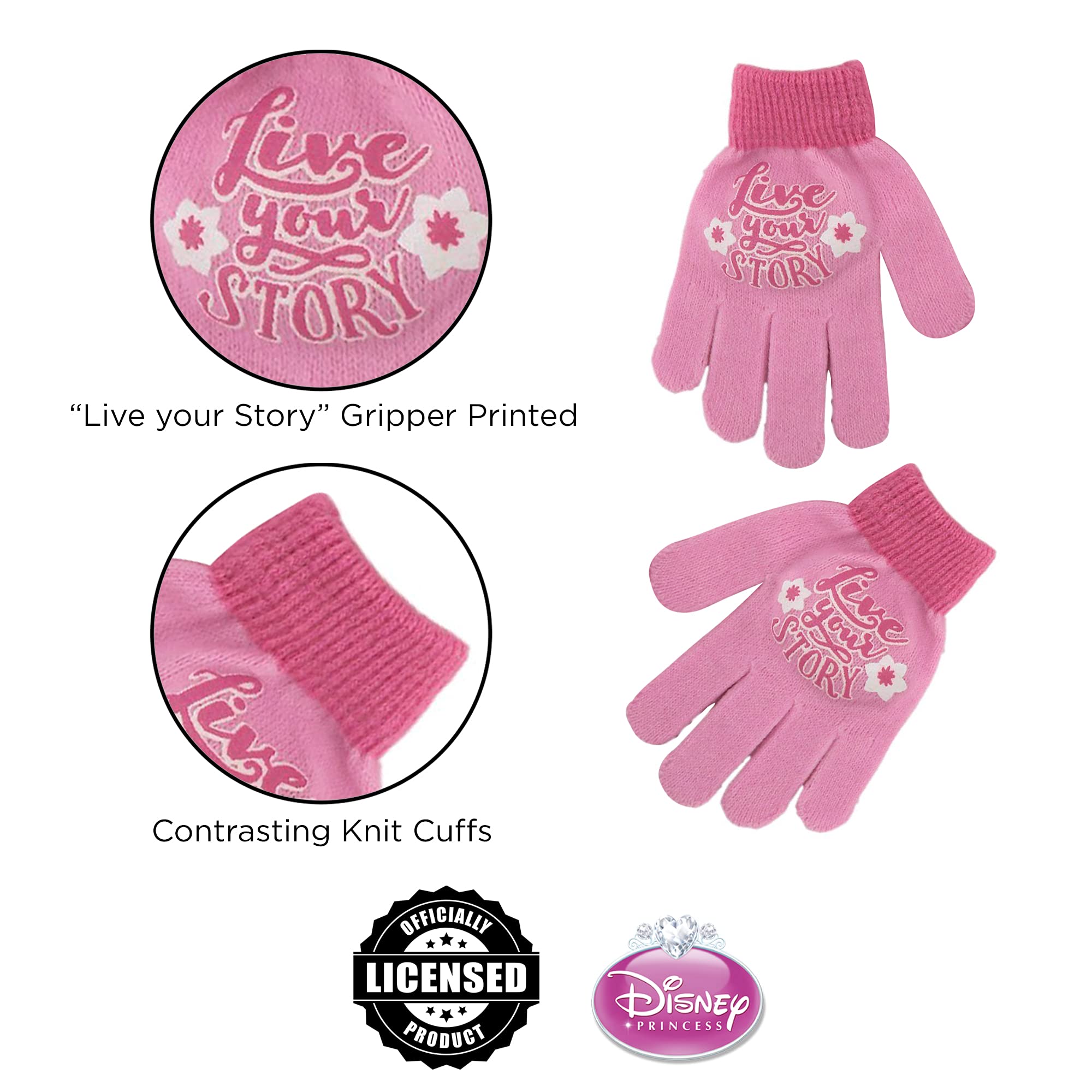 Disney Winter Earmuffs Warmers and Kids Gloves Sets, Princess Plush, Pink, Little Girls, Ages 4-7