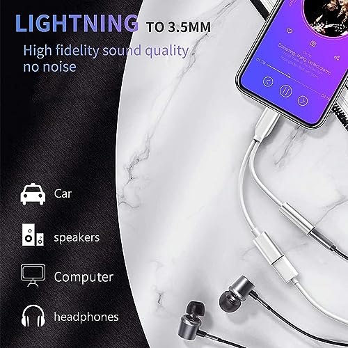 iPhone Aux Adapter Dongle, [Apple MFi Certified] Headphones Adapter for iPhone, 2 in 1 Lightning to 3.5mm AUX Audio & Charger Splitter Adapter for iPhone 14/13/12/11/XS/XR/X 8/7, Support All iOS
