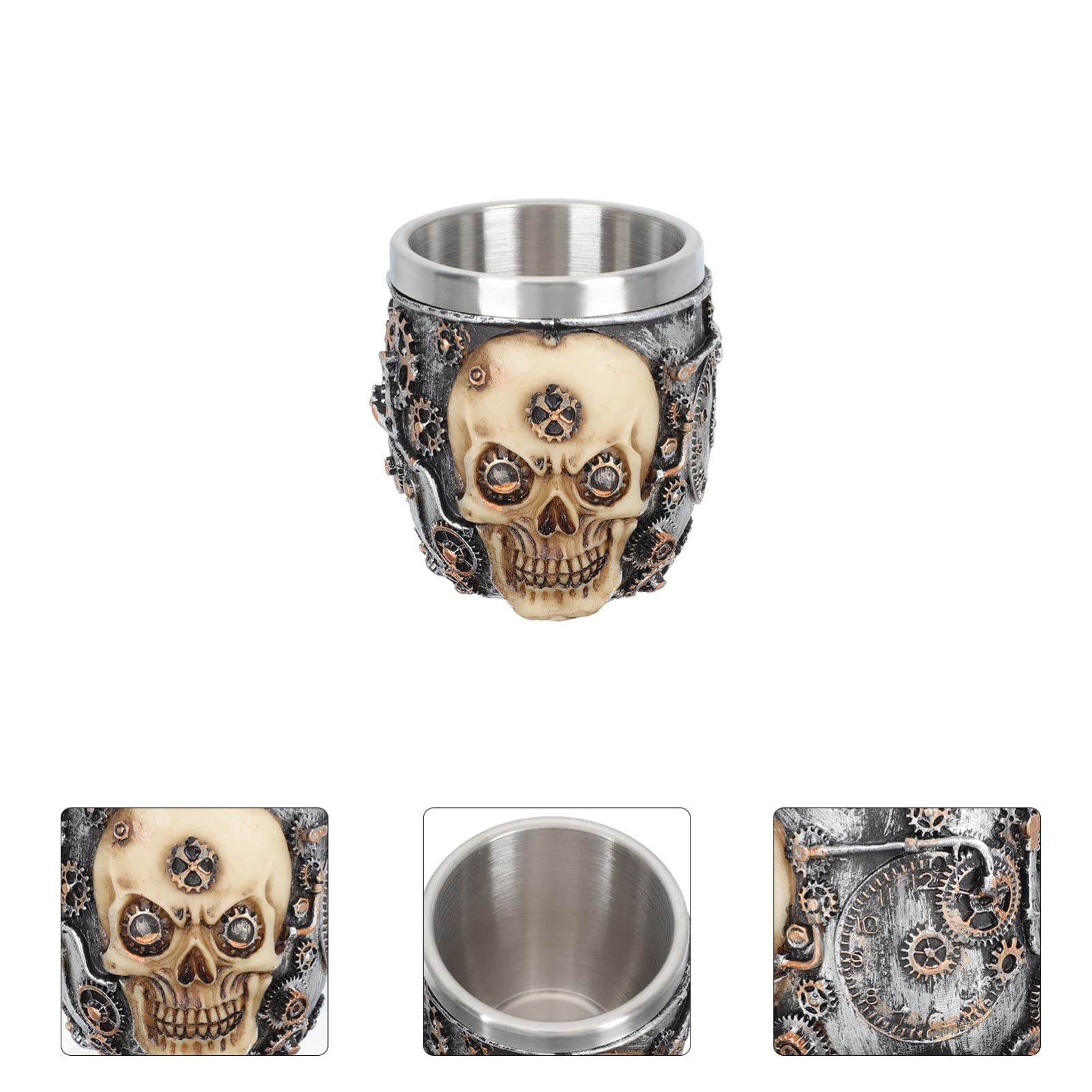 KALLORY Unbreakable Shaving Cup Men Mug Skull Wet Shaving Tool Pattern Stainless Cream for Soap Foaming Facial Cleansing Steel Lather Container Beard Bowl Cup Mens Shave Shaving Brush Bowl