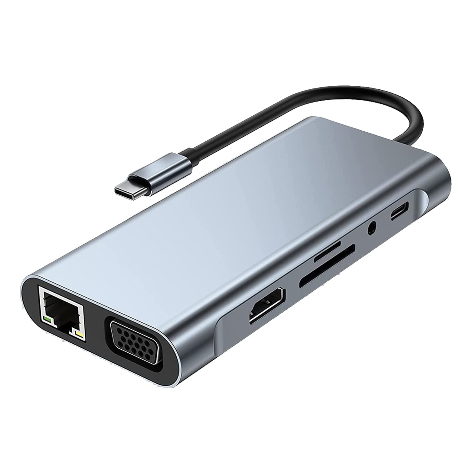 Midautoo 1 Piece USB C Hub SD/TF Card Reader with 4K -Compatible, VGA, USB 3.0 Port,Type C PD, RJ45 Ethernet