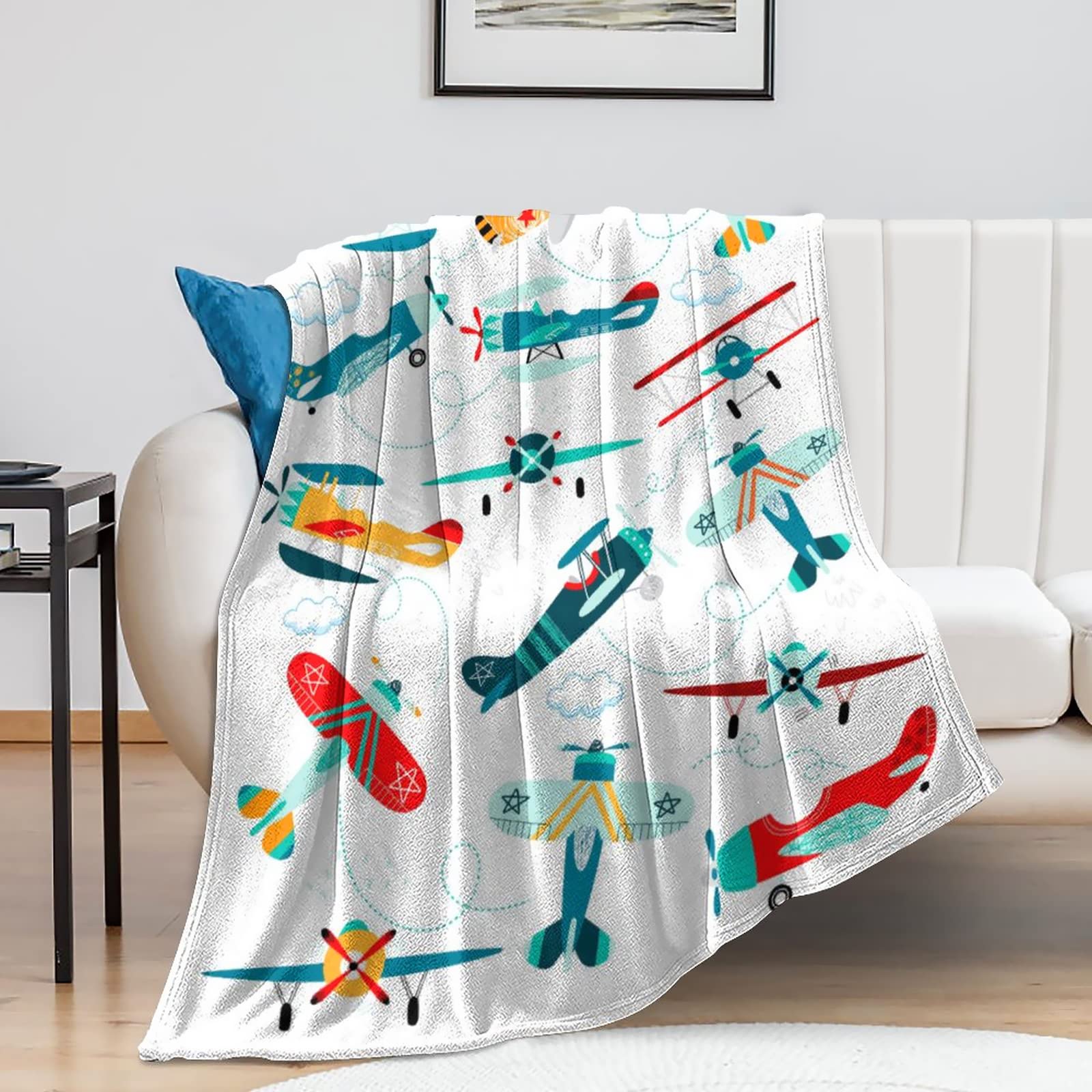 MIBDDK Cute Airplane Blanket Throw Aircraft Blankets for Kids Toddler Boys Adults Gifts Bedding Decor Bed Bedroom 50"X40"