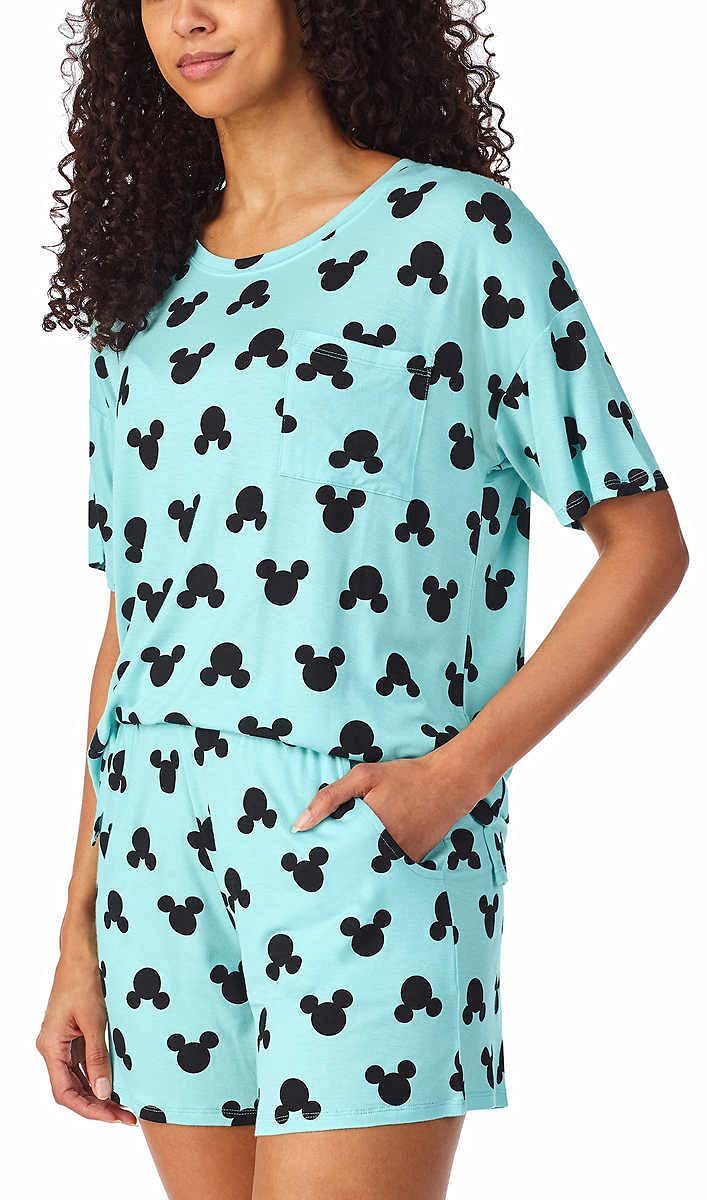 Disney Womens Short Pajama Set with Pockets (Aqua, X-Large)