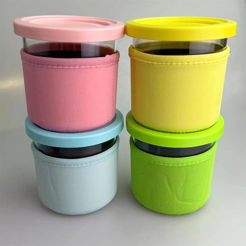 Ninja Creami Pints, Compatible with NC299AMZ & NC300s Series Creami Ice Cream Makers, BPA-Free & Dishwasher Safe, (4 count pack1) Plus 4 FREE Koozies