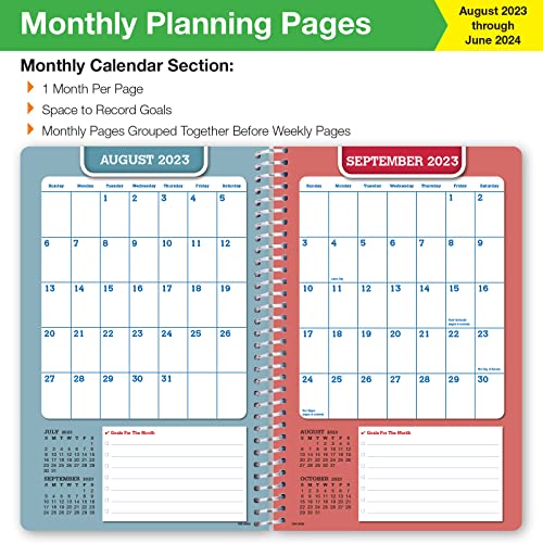 Global Datebooks Dated Middle School or High School Student Planner for Academic Year 2023-2024 Includes Ruler/Bookmark and Planning Stickers (Matrix Style - 5.5"x8.5" - Black Stripe)
