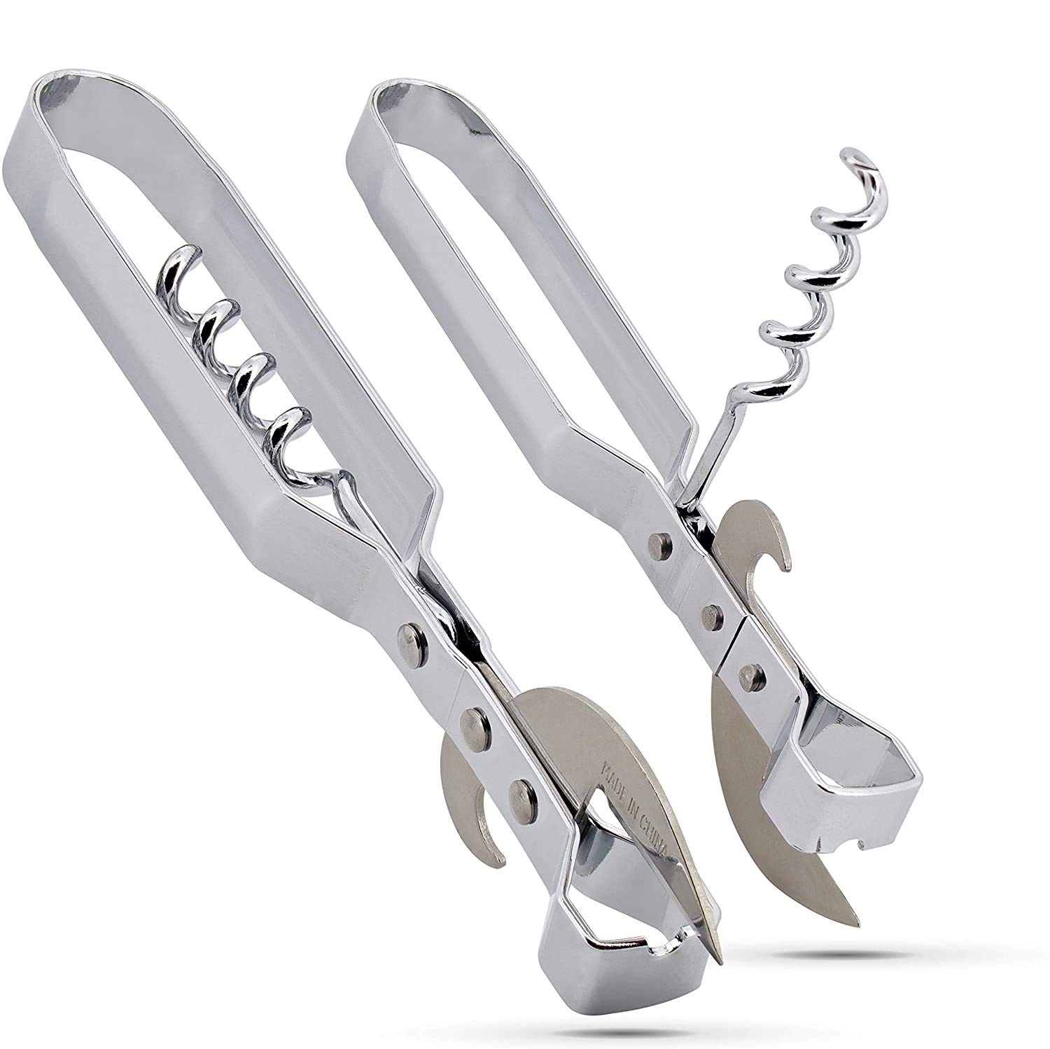 Manual Can Opener with Corkscrew and Bottle Opener Perfect for Camping, Traveling and Everyday Use(Pack Of 2) - By RamPro