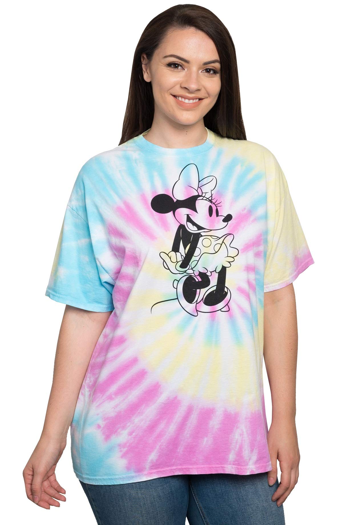 Disney Womens T-Shirt Minnie Mouse Print 100% Cotton (Tie Dye, Medium)