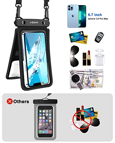 v-Golvin Waterproof Phone Pouch, 2 in 1 IPX8 Cellphone Dry Bag Waterproof Case for iPhone 14 13 12 11 Pro Max SE 2020 XS Max XR X 8 7 6s Plus S22 S10 S20 S21 Ultra Note 20/10 Up to 7 inches, Black