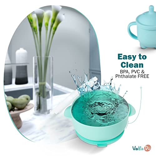 VaBa Du Baby Feeding Set - 10-Pack - Easy Baby Led Weaning - Adjustable Bib, Food Feeder, Utensils, Dish & Suction Bowl with Lid, and Sippy Cup