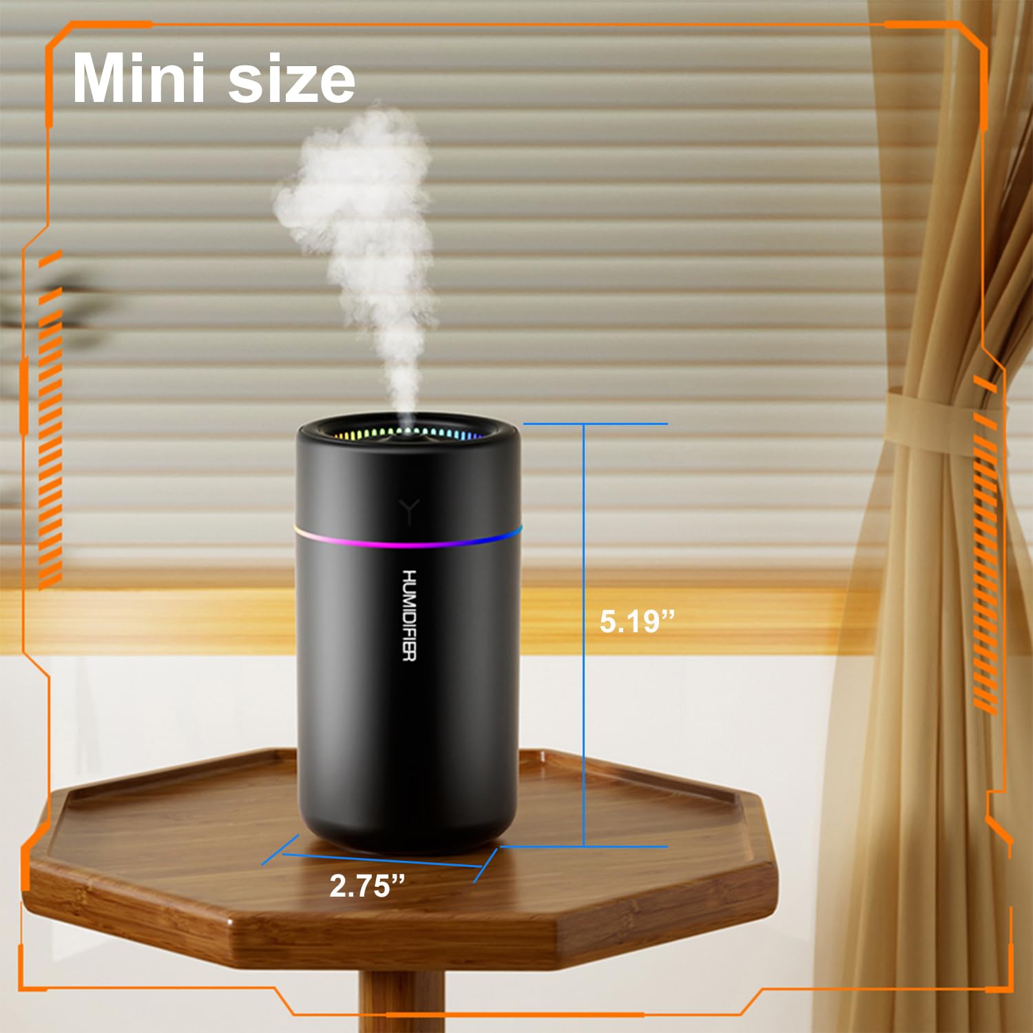 KISSWILL Mini Humidifier, USB Personal Desktop Humidifier for Car, Office, Bedroom etc. Auto Shut-Off, 2 Mist Modes, Super Quiet - (BL - Black)