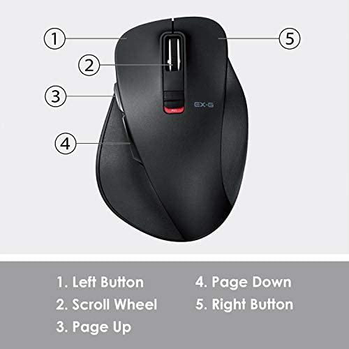 ELECOM Bluetooth Wireless Mouse, Slient, Quiet Click, Ergonomic Design 5 Buttons for iPad, Laptop, Notebook, PC and Mac, Large Size (M-XGL10BBSBK-US)