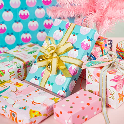 MAYPLUSS Christmas Wrapping Paper Large Sheet - Folded Flat - 6 Different Pink Design (45.2 sq. ft.ttl.) - 27.5 inch X 39.4 inch Per Sheet