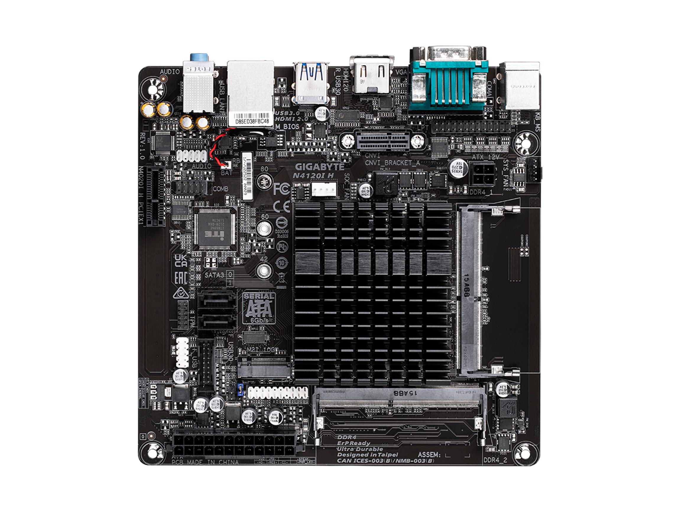 GIGABYTE N4120I H (SoC/Intel/ N4120/ Mini-ITX/DDR4/ Single M.2/ PCIe 2.0/ 2X USB 3.2 Gen1 Type-C/ 2X USB 2.0/ 1GbE LAN/Motherboard)