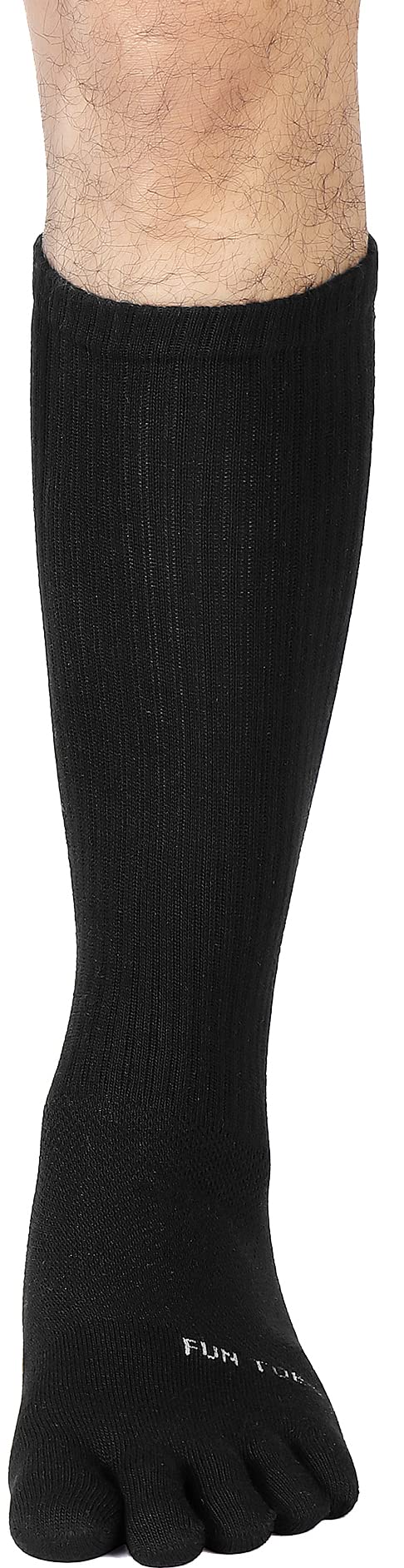 FUN TOES Men Crew Toe Socks Athletic Running Socks - Arch Support - Proper Toe Alignment - Breathable Mesh Top - Soft and Stretchy Value 6 Pairs Pack size 6-12 (Black)