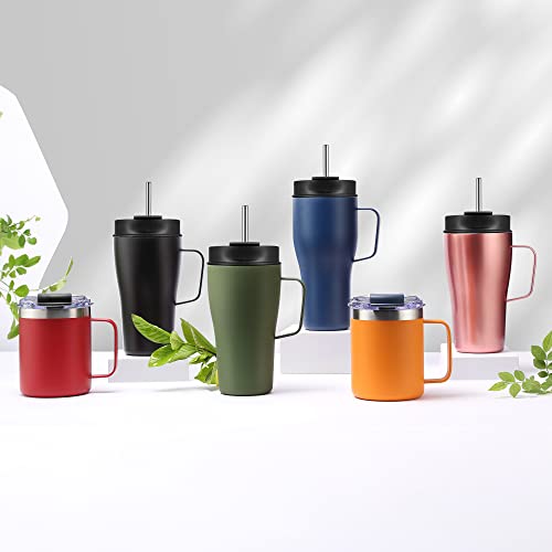 CIVAGO 20 oz Insulated Coffee Mug with Lid, Stainless Steel Coffee Travel Mug with Handle, Double Wall Vacuum Tumbler with Lid and Straw, Thermal Cup, Navy Blue